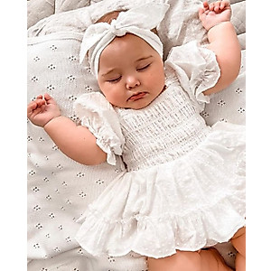 MERSARIPHY Infant Baby Girl Romper Dress Pleated Chiffon Summer Clothes Baby Romper with Headband (White, 0-6 Months)