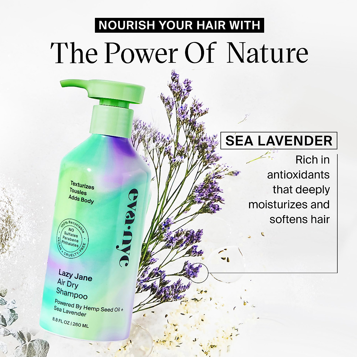 Eva NYC Lazy Jane Air Dry Shampoo, Natural Texture and Frizz Control for Hair, Vegan and GMO-Free, Anti-Frizz for Women, 8.8 fl oz