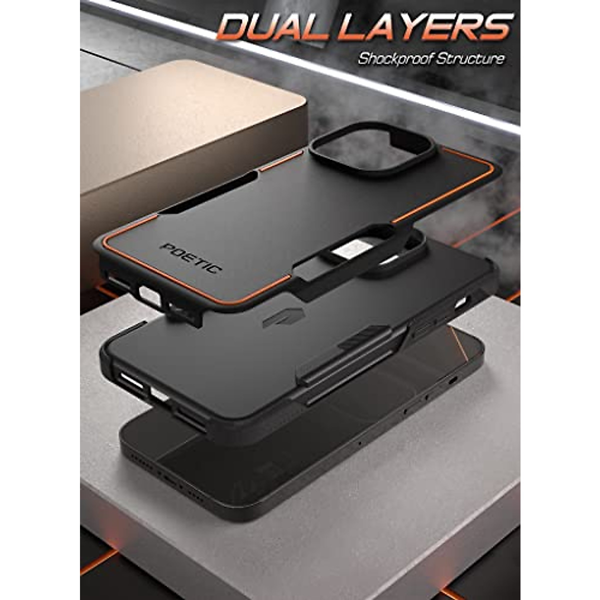 Poetic Neon Series iPhone 14 Pro Case, Dual Layer Heavy Duty Tough Rugged Light Weight Slim Shockproof Protective Drop Protection Phone Case 2022 New Cover for iPhone 14 Pro (6.1 Inch), Black