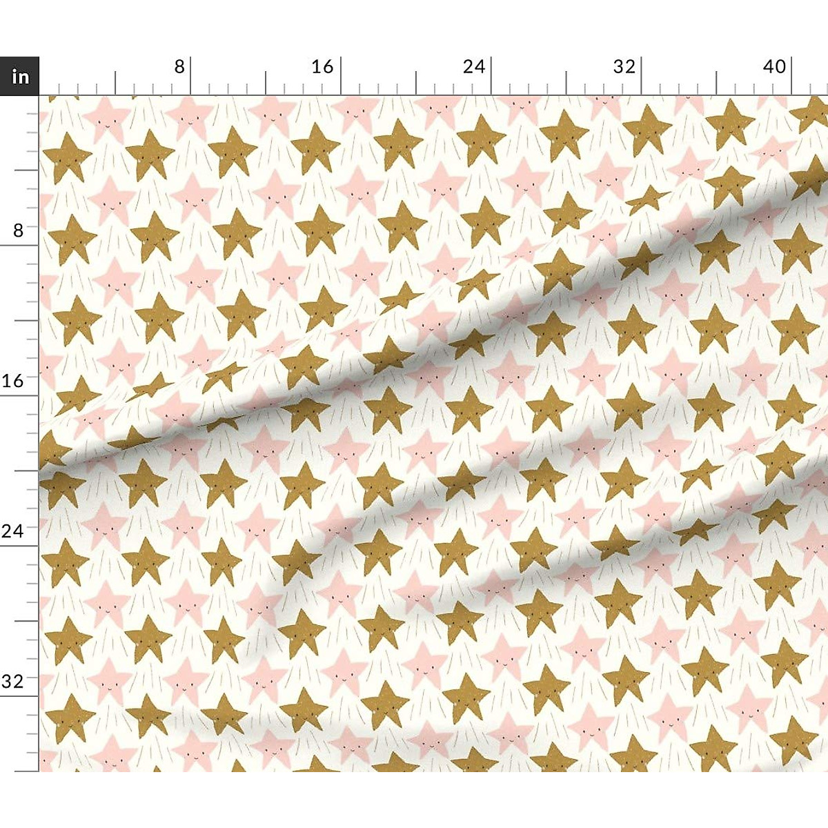 Spoonflower Fabric - Stars Pink Gold Star Smile Cute Printed on Petal Signature Cotton Fabric by The Yard - Sewing Quilting Apparel Crafts Decor
