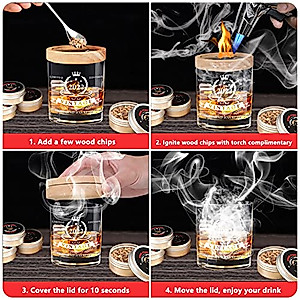 Cocktail Smoker Kit, Whiskey Smoker Kit with Torch, Old Fashion Bourbon Drink Smoker, 4 Flavor Wood Chips Drink Smoker Infuser Kit for Men, Dad, Husband, Friends Gift.