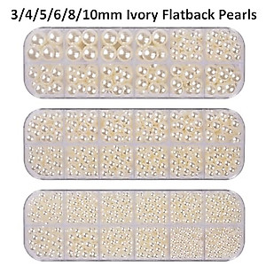 Worthofbest 3/4/5/6/8/10mm Ivory Flatback Pearls with Craft Glue, Flat Back Pearls Beads for Crafting, Round Half Back Pearls for Crafts DIY Makeup Nail Clothes Clothing Accessories Shoes Home Decor