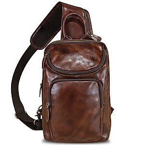 Genuine Leather Sling Bags Hiking Sling Backpacks Vintage Handmade Crossbody Chest Daypack Anti-theft Shoulder Satchel (Coffee)
