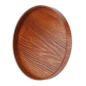 Round Wooden Serving Tray, Natural Wood Grain Decorative Breakfast Tea Tray for Coffee Table, Party, Eating, 21 x 21cm
