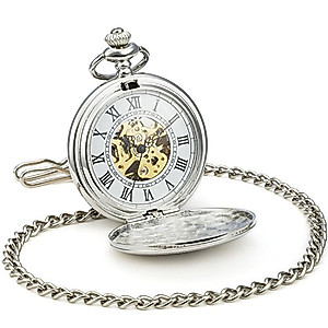SEWOR Vintage Elegant Carving Pocket Watch Mechanical Hand Wind (Silver)