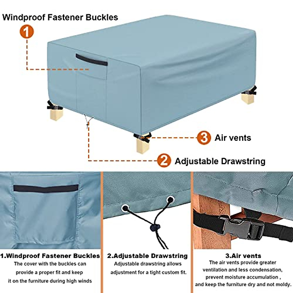 MUTUSHI Patio Furniture Cover Small, Waterproof Outdoor Table Cover, 74" CM x 47" CM x 28" CM, Durable Oxford,Patio Table Cover, -Twilight Blue