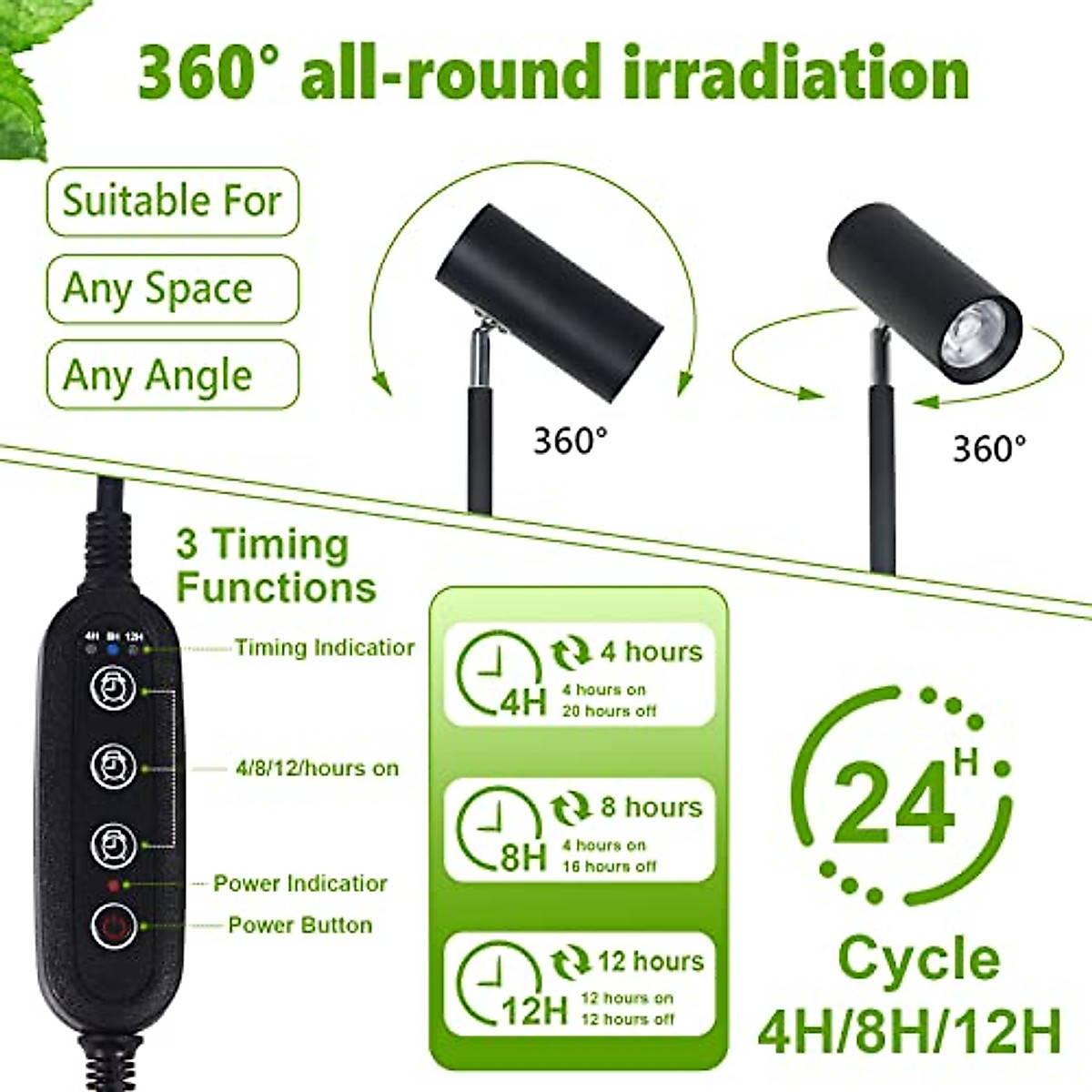 HMVPL Grow Lights Stand for Indoor Plants Full Spectrum Tall Plant Light for Indoor Growing with 20W COB Plant Light Bulb,4/8/12H Timer, Led Growth Floor Lamp for Large Plant Seedling(6 Level Height)