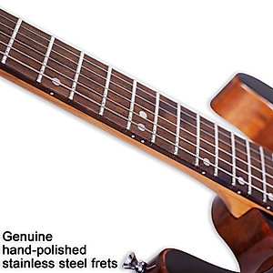 Boya&Ziqi BZK-024 Electric Guitar, Stainless Steel Frets (Hand Polished), Push-Pull Volume Control,5 Piece Roasted Maple/Maple Neck，Mahogany Body Topped with Burl Venner (Hot Magma, Right)