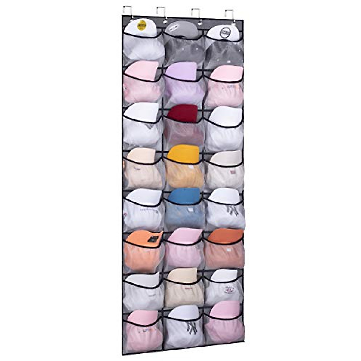 KEETDY 24 Large Pockets Over The Door Hat Rack and Hat Storage for Baseball Caps Organizer Hat Bag