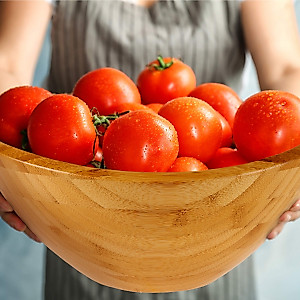 Classic Cuisine Serving Bowl – Large Modern Oval Wood Dinnerware for Salads, Bread, Fruit or Vegetables,Brown/Wood, 12.4” L x 10.9” W x 4.5” H