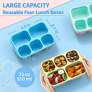 Bento Box Adult Lunch Box - 4 Pack, 5 - Compartment Meal Prep Container for Kids, Reusable Food Storage Snack Containers - Stackable for School, Work, and Travel (PP(Blue/Pink/Green/Yellow))