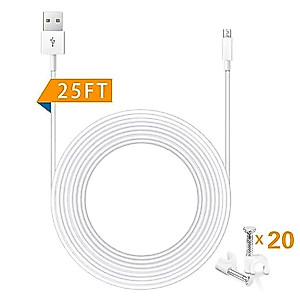 ALLICAVER 25ft Power Extension Cable,Charger for Wyze Cam, Wyze cam Pan, Blink XT, Yi Cam, and Security Cameras, USB to Micro USB