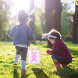 Viyorshop Easter Bunny Basket Bags Easter Rabbit Basket for Children Canvas Cotton Carrying Gift and Eggs Hunt Bag for Easter Eggs, Toys, Candy