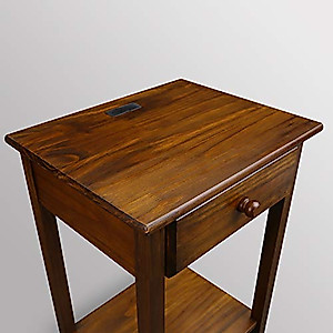 Casual Home Night Owl Nightstand with USB Ports-Warm Brown