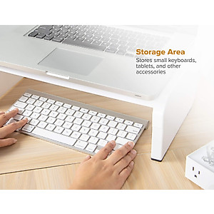 Bostitch Office Konnect Adjustable Monitor Stand Riser, 4 Height Adjustments, Built-In Cable Management, Rubber Feet - White