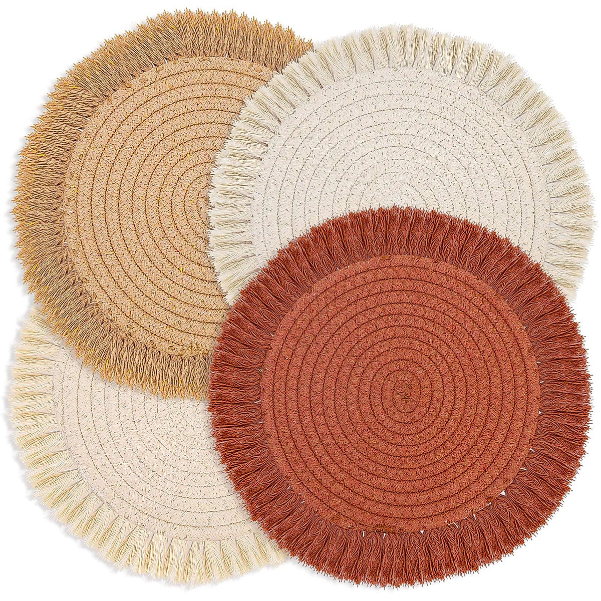 Pot Holder Trivet Set 4Pcs Pot Holders for Kitchen 8 Inch Trivets for Hot Dishes Round Cotton Hot Pads Trivets for Hot Pots Kitchen Table Decor Hot Mats for Thanksgiving Christmas Cooking Baking