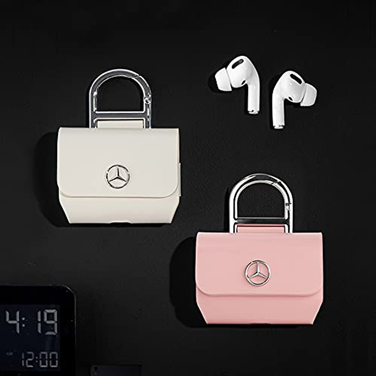 Mercedes-Benz D-Ring Leather Case Compatible with Airpods Pro (Storm Gray)