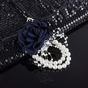 Crownguide Crownguide Wedding Boutineers Wrist Corsage Set Boutineer Wristlet Prom Bridal Rustic Corsage for Bridesmaid Womens Girls Navy Blue