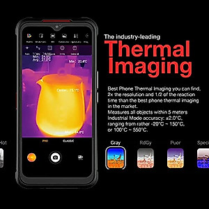 AGM Glory Pro Rugged Smartphone, 5G Unlocked Rugged Phone Snapdragon 480, Thermal Imaging Camera, 256x192 Resolution, 6.53" FHD+, 6200mAh Battery IP68/IP69K, 8G+256G Dual-LED Torch/NFC/GPS/Black