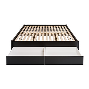 Prepac Select King 4-Post Raised Platform 4-Drawer Storage Bed, Modern King Storage Bed with Drawers 83" D x 79" W x 16" H, Black, BBSK-1302-4K