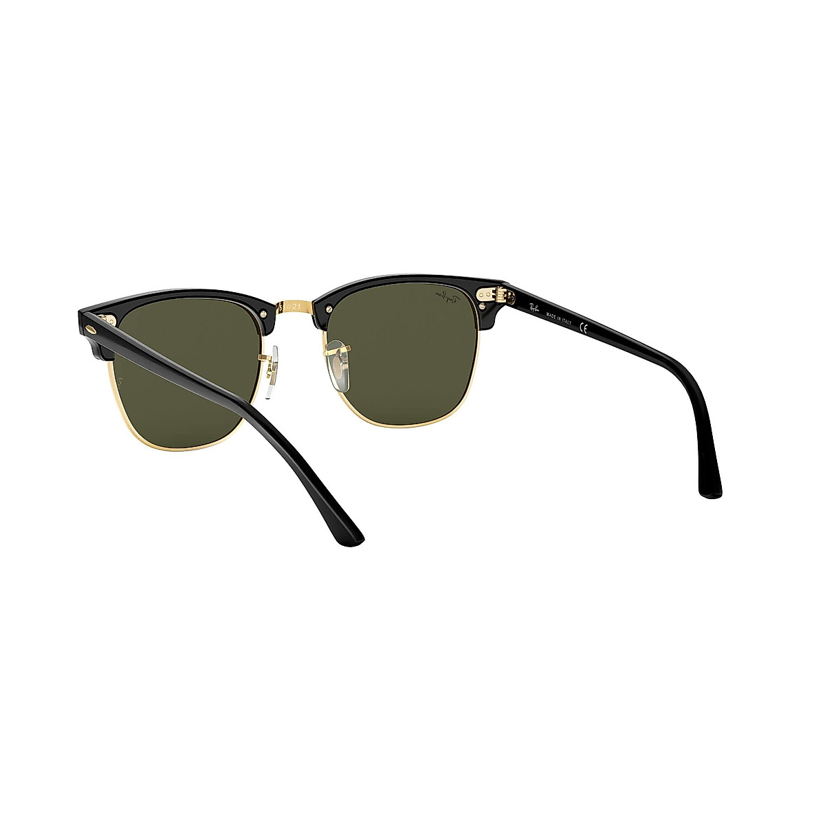 Ray-Ban RB3016 Clubmaster Square Sunglasses, Black On Gold/G-15 Green, 49 mm