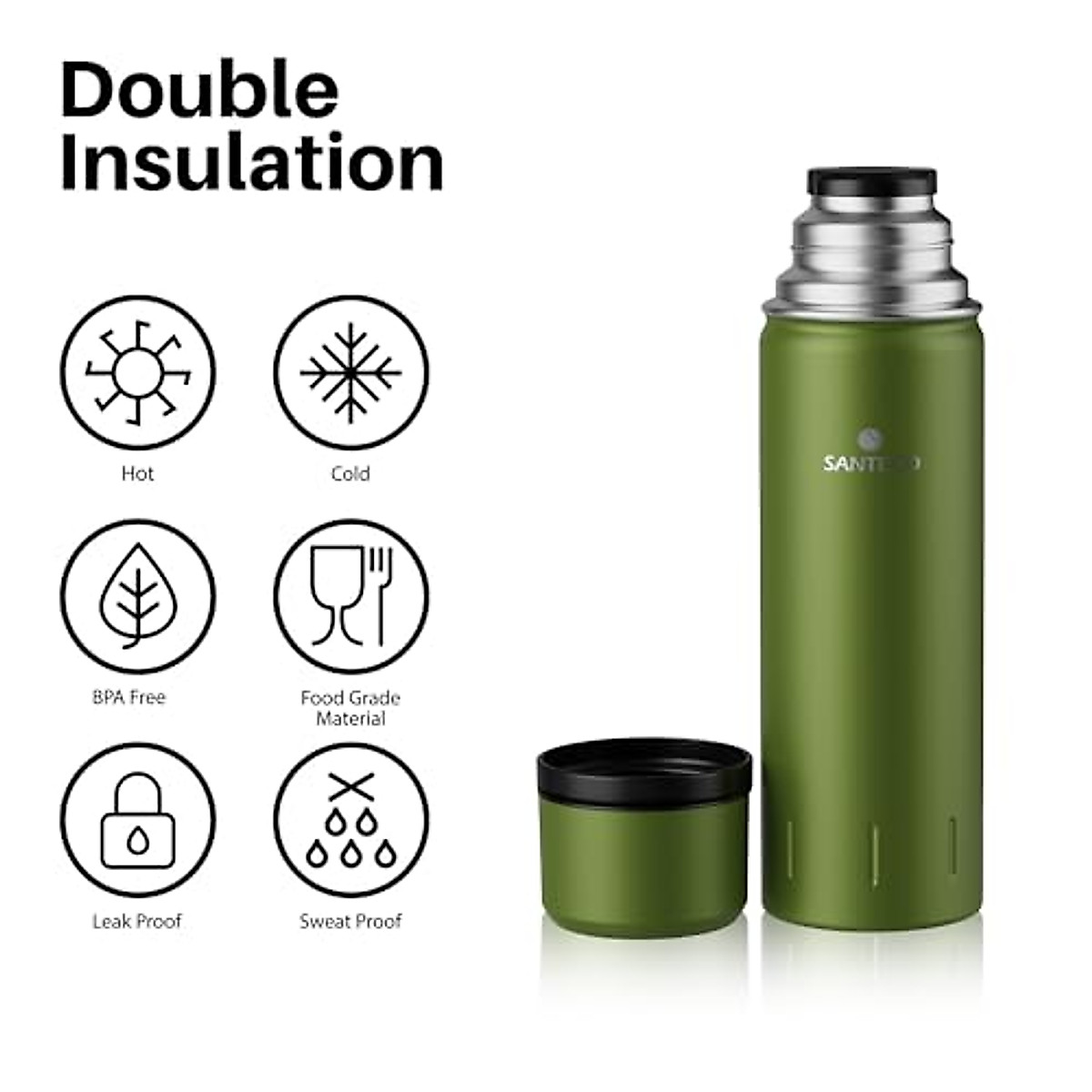 Classic Vacuum Insulated Wide Mouth Flask Bottle, BPA-Free 18/8 Stainless Steel Insulated Beverage Bottle for Cold & Hot Thermos, Keeps Liquid Hot 12hrs or Cold for Up to 24 Hours