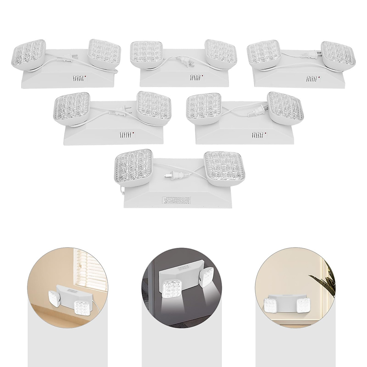 PIAOCAIYIN 6 Pack Emergency Light Fixture, Waterproof Emergency LED Exit Light w/Battery Backup Adjustable Dual Head for Home Shopping Malls, Hotels