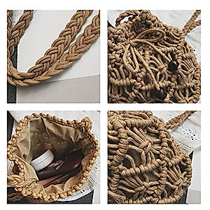 Losip-cc Women's Bucket Drawstring Handbag Straw Shoulder Bag Straw Weave Crossbody Handbag Beach Bags