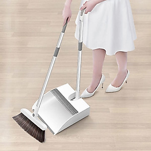 WMGoods Short Broom and Dustpan Set, 180 Degree Rotating Broom Set Indoor, Household Broom and Dustpan Set, 34” Broom and Stand Up Dustpan with Comb Teeth Combo Set for Boys or Girls