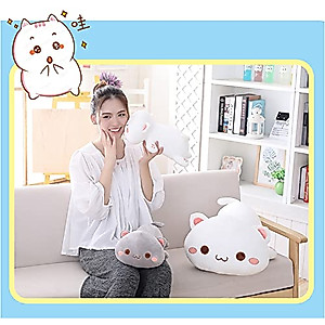 Cute Kitten Plush Toy Stuffed Animal Pet Kitty Soft Anime Cat Plush Pillow，Plush cat Doll Pillow Toys Children's (White)