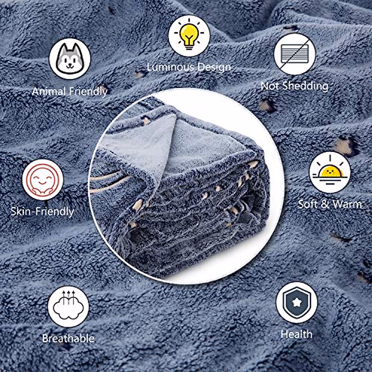 Glow in The Dark Throw Blanket, Moon and Stars Soft Warm Cozy Fuzzy Plush Blanket for Kids Teenage Boys Girls Women Best Friend Birthday Christmas (50 x 60 inches Blue)