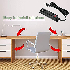 Mountable Power Strip with USB Ports,Wall Mount Power Outlets Screw Down Power Socket in Desk Under Cabinet Power Station 4AC Outlet 2 USB 6.56 Feet Extension Cord, On&Off Switch
