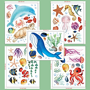 Sea Turtle Ocean Fish Wall Decals Glow in The Dark, Under The Sea Life Animals Stickers for Ceiling, Girls Boys Waterproof Decoration for Living Room Wall Bathroom Toilet