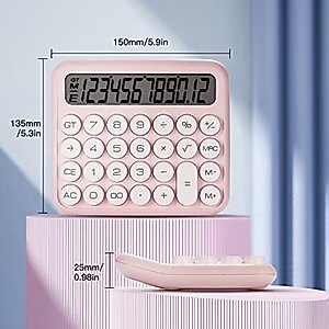 GUDTEKE Mechanical Switch Calculator, Pink Calculator Cute 12 Digit Large LCD Display Big Button Calculator Clear Standard for Daily and Basic Office,Automatic Sleep,with Battery