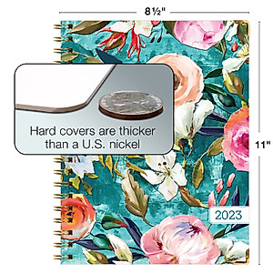 HARDCOVER 2023 Planner: (November 2022 Through December 2023) 8.5"x11" Daily Weekly Monthly Planner Yearly Agenda. Bookmark, Pocket Folder and Sticky Note Set (Teal Floral)