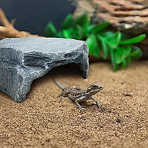 Junniu Reptile Cave Resin Rock Basking Platform Hiding Habitat Fish Tank Decor Hideout Shelter Aquarium Ornament for Bearded Dragon Turtle Insect Frog Zoo