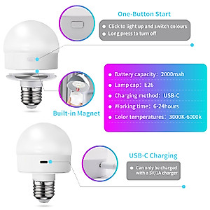 HISTAR Rechargeable Light Bulbs for Sconce and Lamp with Remote, RGB, Timer, Dimmable, E26 Battery Operated Light Bulb, 3 Color Temperature, 2Pack
