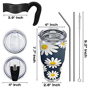 WETOWETO 30 oz Tumbler Stainless Steel Vacuum Insulated Coffee Cup with Handle, Double Wall Vacuum Coffee Tumbler for Hot and Cold drinks, Suitable for Beach, Travel (Daisy Flower, 1 Pack)