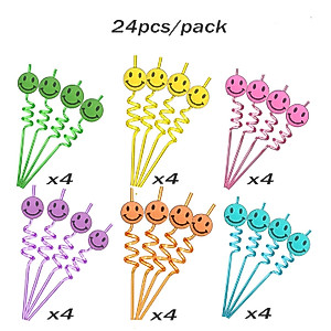 24 pcs Smile Party Decorations Straws One Happy Dude Birthday Party,Happy Pastel Party,Bachelorette Party,Baby Shower