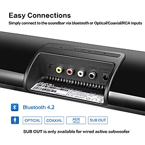 Saiyin Sound bar, Sound Bars for TV with Subwoofer, Soundbar Ultra Slim 17 Inch, 2.1 Channel TV Speakers Surround Sound System Optical//COXIAL/Bluetooth/AUX, Wall Mountable