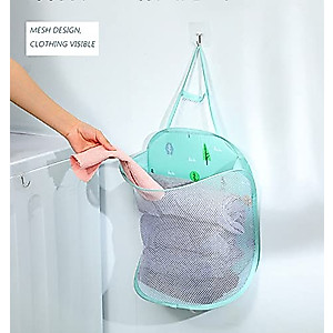 Mesh Hanging Popup Laundry Hamper, Foldable Pop-up Mesh Hamper Dirty Clothes Basket With Carry Handles Easy to Open and Fold Flat for Storage, Odors & Moisture Proof (Green)