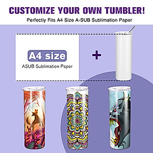 A-SUB Sublimation Tumbler, 20 OZ Skinny Straight White Tumbler for Sublimation, Double Wall Insulated Tumbler with Straw and Lid, 4 Pack Blank Tumblers Individually Boxed