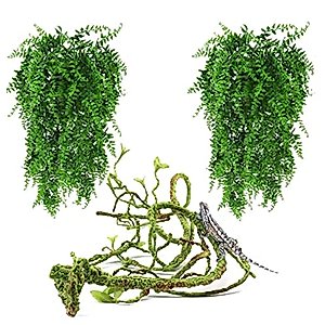 HOVOL Reptile Plants, Flexible Jungle Climbing Vine Terrarium Plants UV Resistant Plastic Artificial Plants and Leaves Hanging Tank Decoration for Bearded Dragons, Lizards, Geckos, Snake, Chameleon