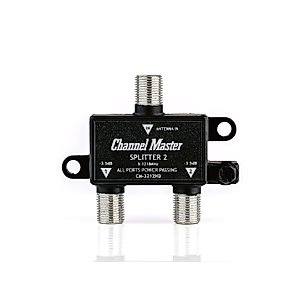 Channel Master Splitter 2, 2-Way Splitter with Power Passing Capability for TV Antenna and Cable Signals