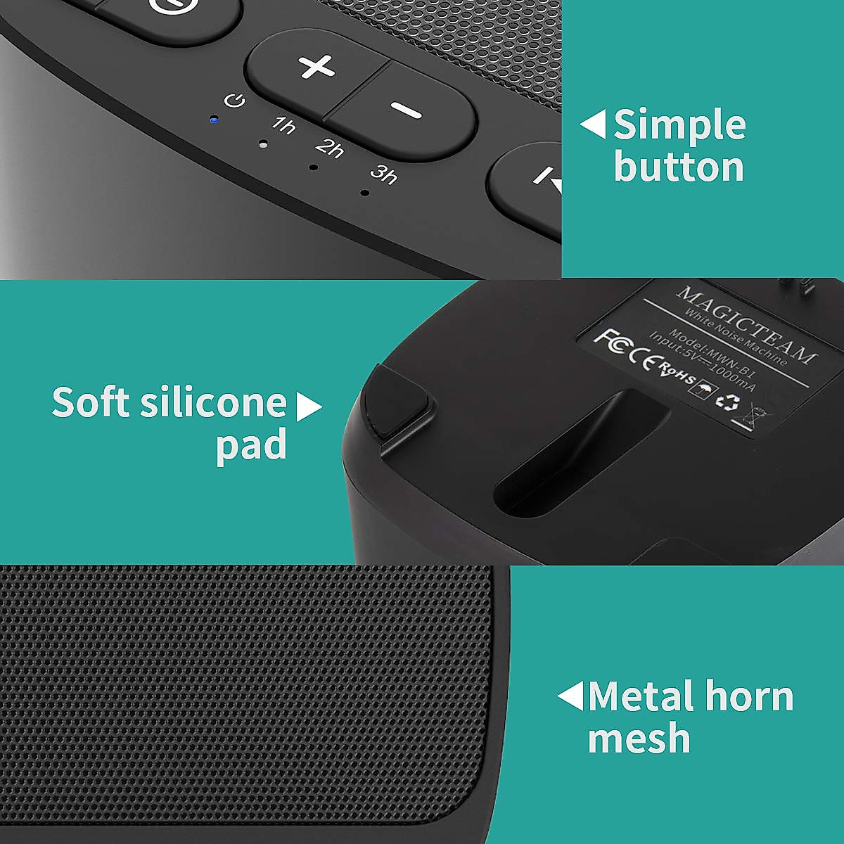 Magicteam Sleep Sound White Noise Machine with 40 Natural Soothing Sounds and Memory Function 32 Levels of Volume Powered by AC or USB and Sleep Timer Sound Therapy for Baby Kids Adults (B-Black)