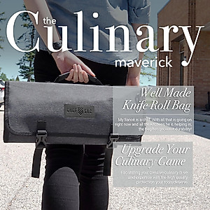 Chef Knife Roll Bag | 8+ Slots for Knives & Kitchen Tools | Water Resistant Knife Bag | Knife Carrying Case Only, Tools Not Included | Chef Knife Bag for Professional Chefs & Culinary Students (Black)