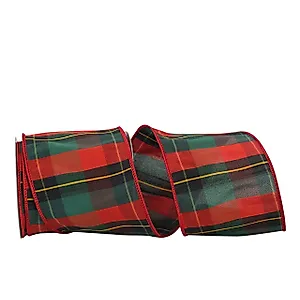 Reliant Ribbon Jordan Reserve Plaid Wired Edge Ribbon, 4 Inch X 10 Yards, Multi