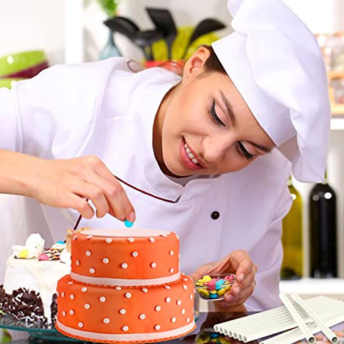 Losris White Plastic Cake Dowel Rods for Tiered Cake Supports 0.4 Inch Diameter Cake Sticks for Stacking Round Cake Straws (9.5inch-12pieces)