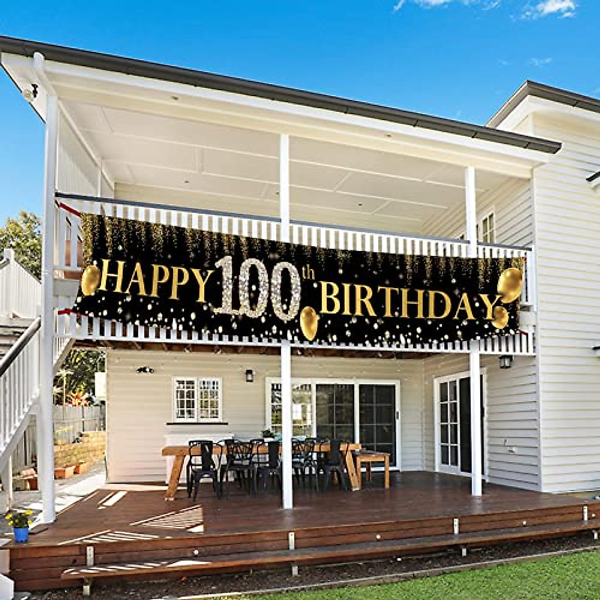 ZDX Happy 100th Birthday Theme Banner Birthday Party Poster Decor Black Backdrop Gold Balloon Photo Outdoor & Indoor Hanging With ZDXZ-US-HF346-fba 0