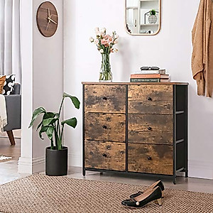 SONGMICS Dresser for Bedroom, Chest of Drawers, 6 Drawer Dresser, Closet Fabric Dresser with Metal Frame, Wooden Top and Front, Brown and Black ULGS23H